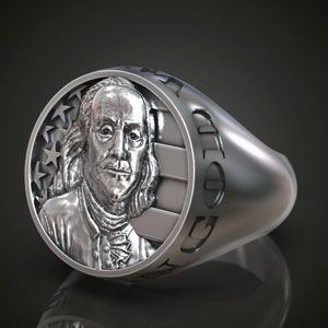Ring Benjamin Franklin USA Flag 925 Sterling Silver Adjustable Unique ...