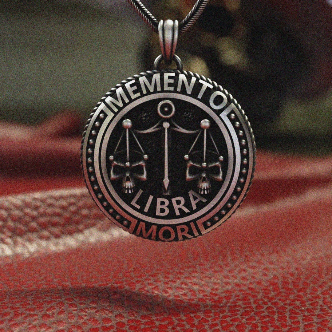 Libra Zodiac Pendant Necklace | 925 Sterling Silver Memento Mori Amulet ...