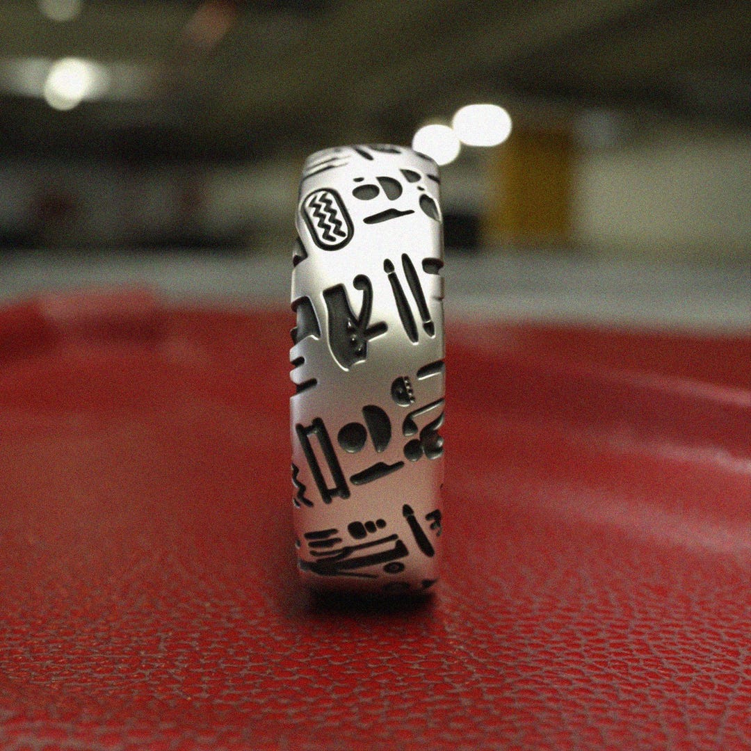 Ancient Egyptian Symbols Amulet Wedding Ring 925 Sterling Silver ...