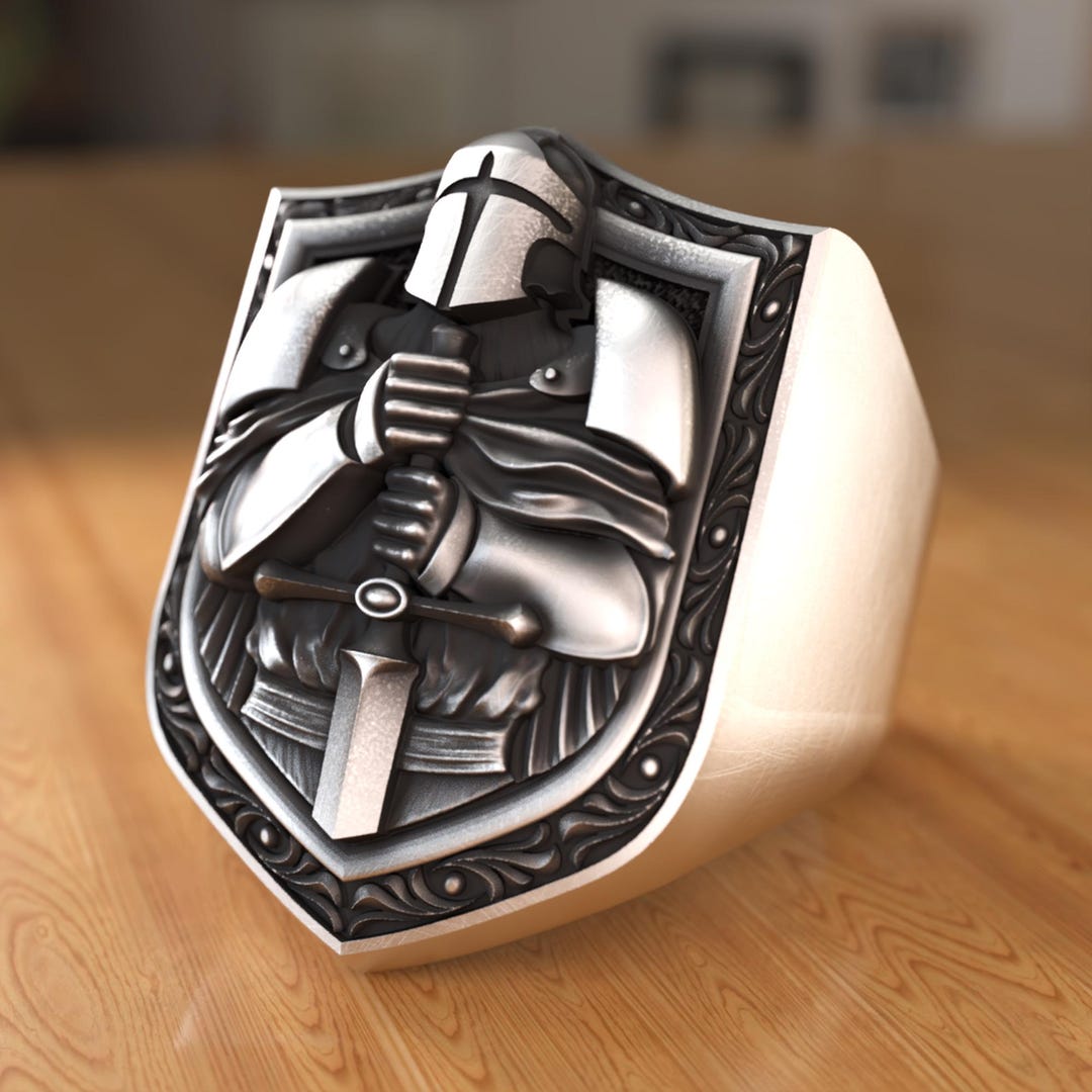 Crusader Knight Silver Signet Ring, Templar Medieval Sterling Ring ...