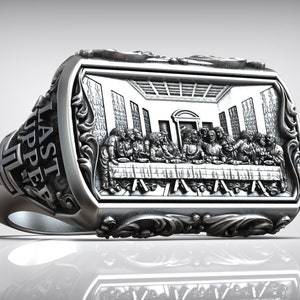 Jesus Christ the Last Supper Leonardo Pattern Signet 925 Sterling ...