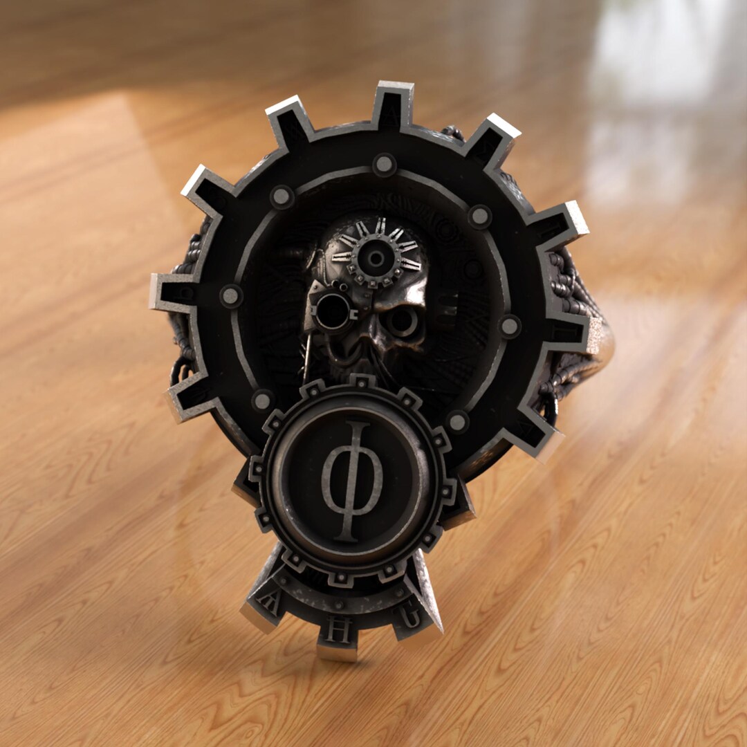 Adeptus Mechanicus Chunky Signet Ring, Handmade 3D Biker Wheel Jewelry ...