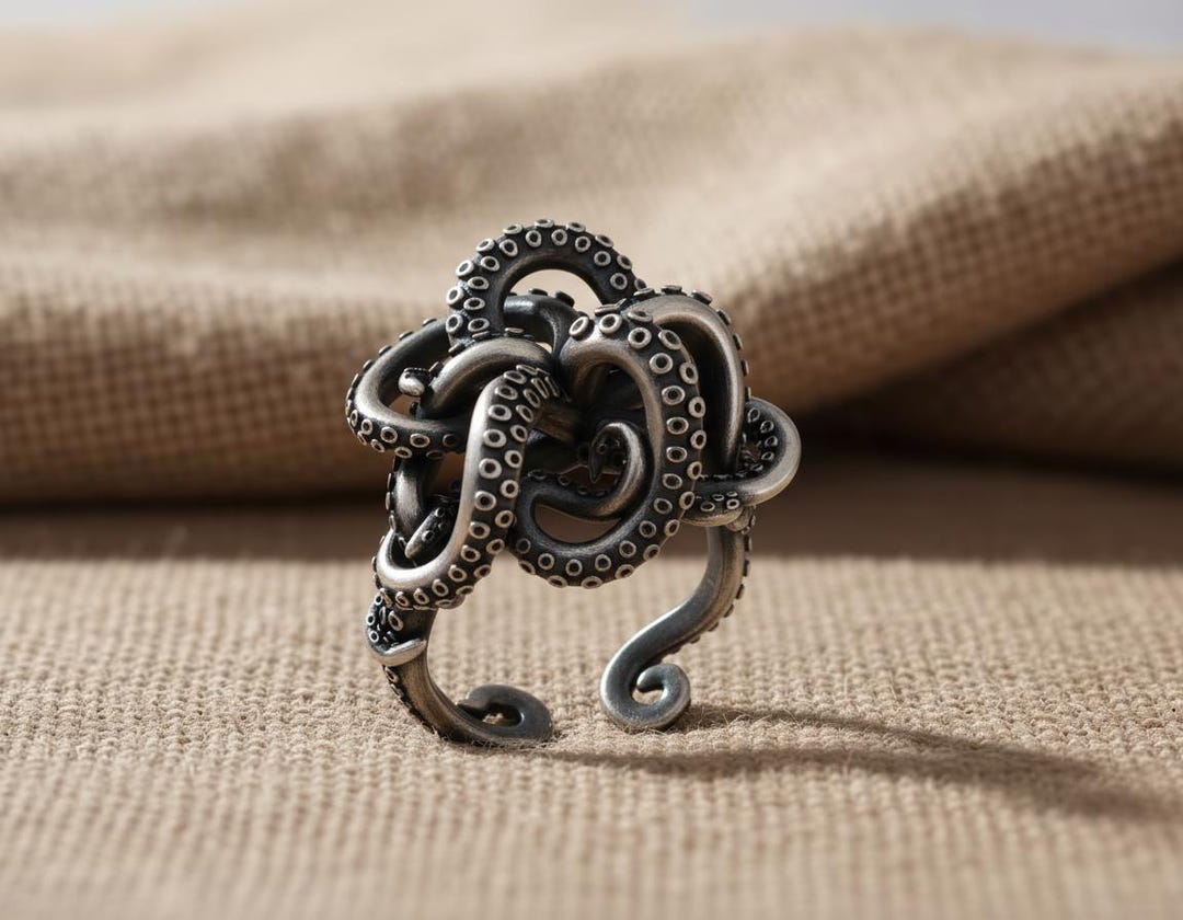 Octopus Tentacle Ring 925 Sterling Silver Oxidized Finish Nautical ...
