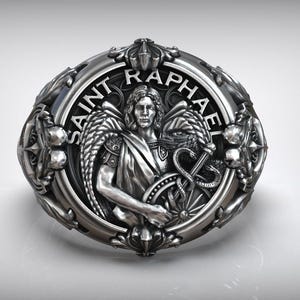 Saint Raphael Archangel Ring, Caduceus Shield Spear Christian Jewelry ...