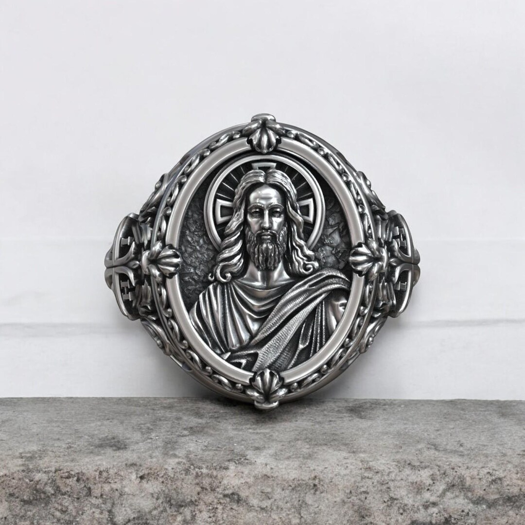 Jesus Christ Cross Christian Signet Ring, 925 Sterling Silver Religious ...