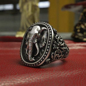 Elephant Head Antique Pattern Men Signet 925 Sterling Silver Ring ...