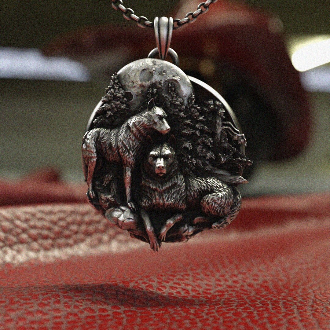 Wolf Pack Pendant 925 Sterling Silver | Moon Forest Necklace | 3D Wolf ...