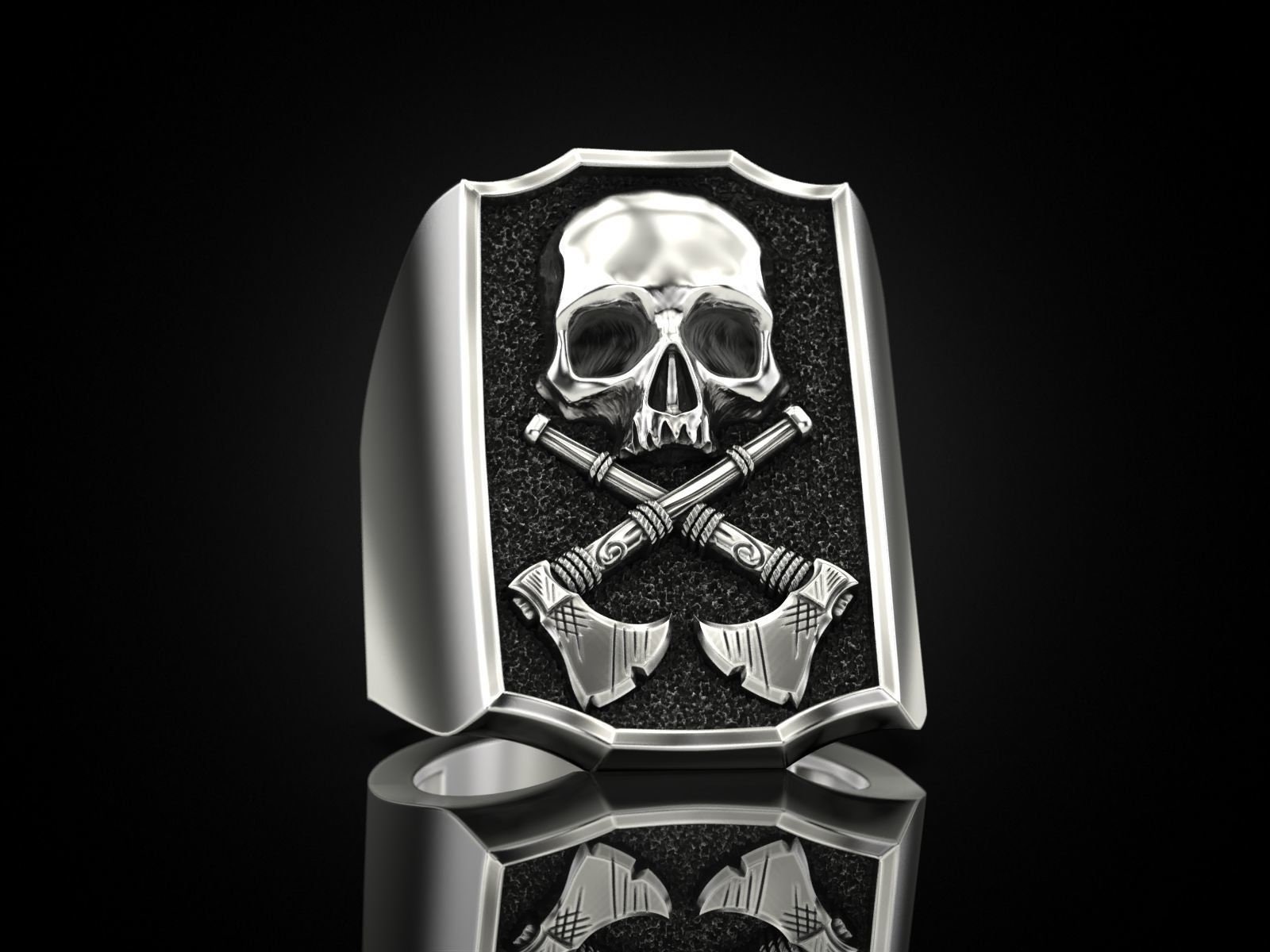 Skull and Axes Handmade Signet Ring for Men, Sterling Silver Skull ...