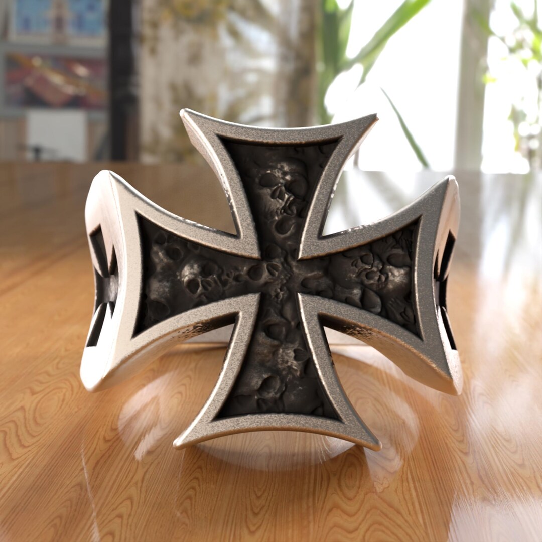 Maltese Cross Skull Ring 925 Sterling Silver Gothic Handmade Gift for ...