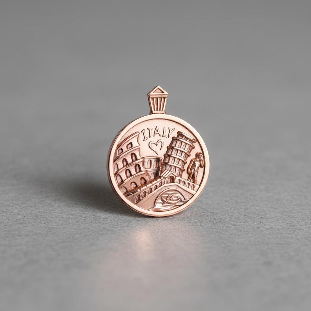 Rose Gold Plated Italy Pendant, Rome Travel Charm Jewelry, Pink Gold ...