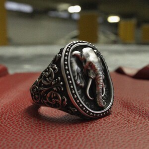 Elephant Head Antique Pattern Men Signet 925 Sterling Silver Ring ...