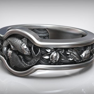 Yin Yang Carp Koi Fish Japanese Ornament Ring 925 Sterling Silver ...