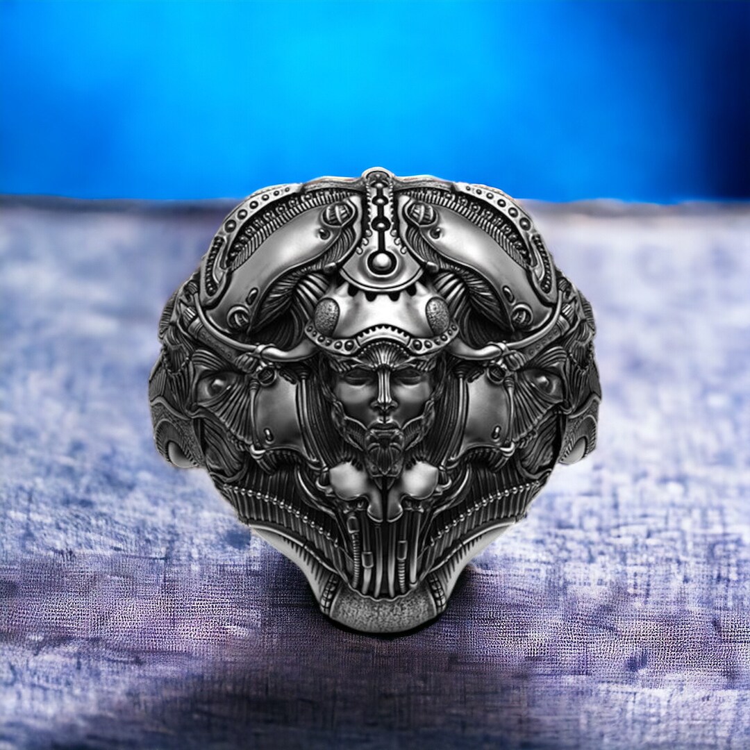 Ring of Sheen Biomechanics Head 925 Sterling Silver Adjustable Unique ...