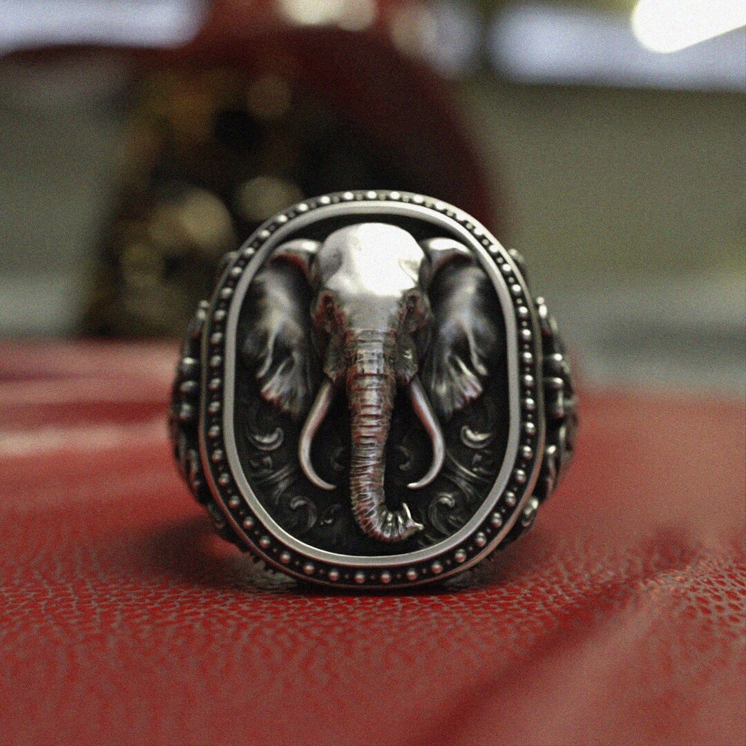 Elephant Head Antique Pattern Men Signet 925 Sterling Silver Ring ...