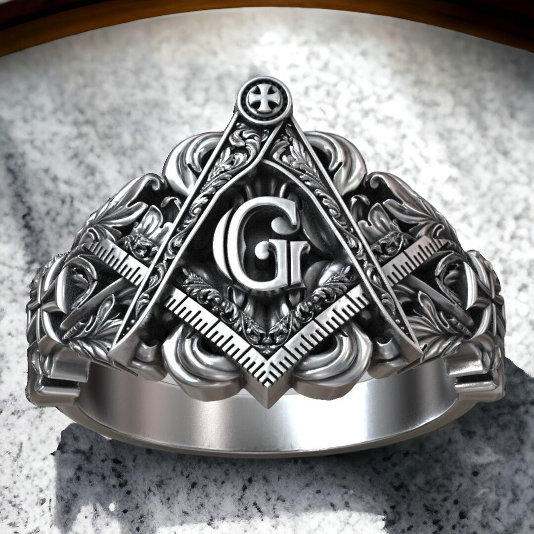 Freemasons Square and Compass Pattern Ring 925 Sterling Silver ...