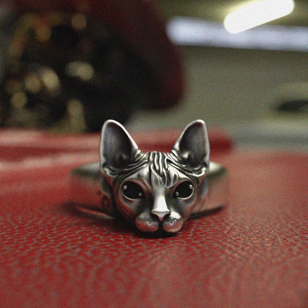 Sphynx Cat Ring, 925 Sterling Silver, Gemstone Eyes, Unique Jewelry ...