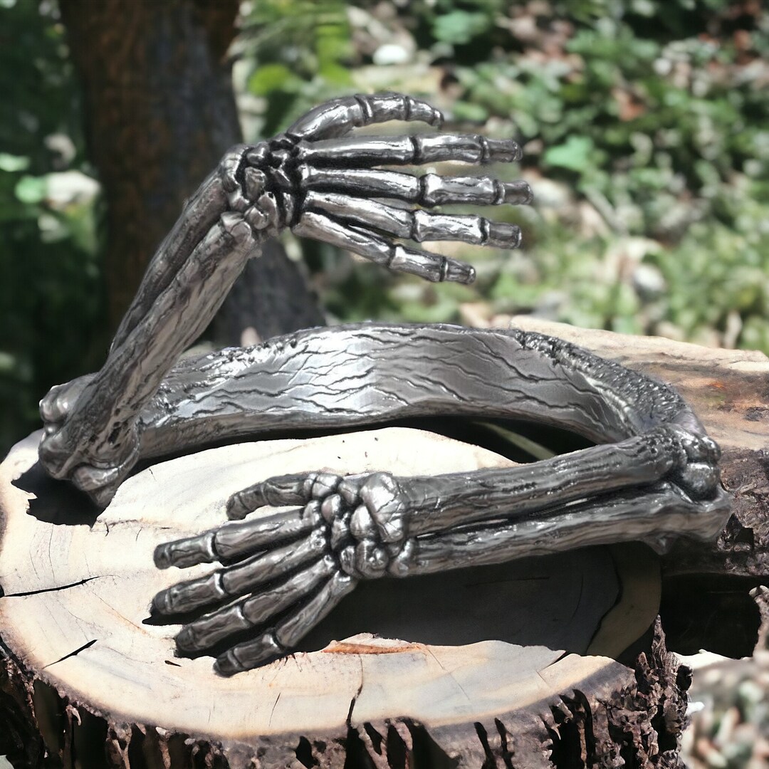 Skeleton Hugged Bone Hands Adjustable Unisex Ring 925 Sterling Silver ...