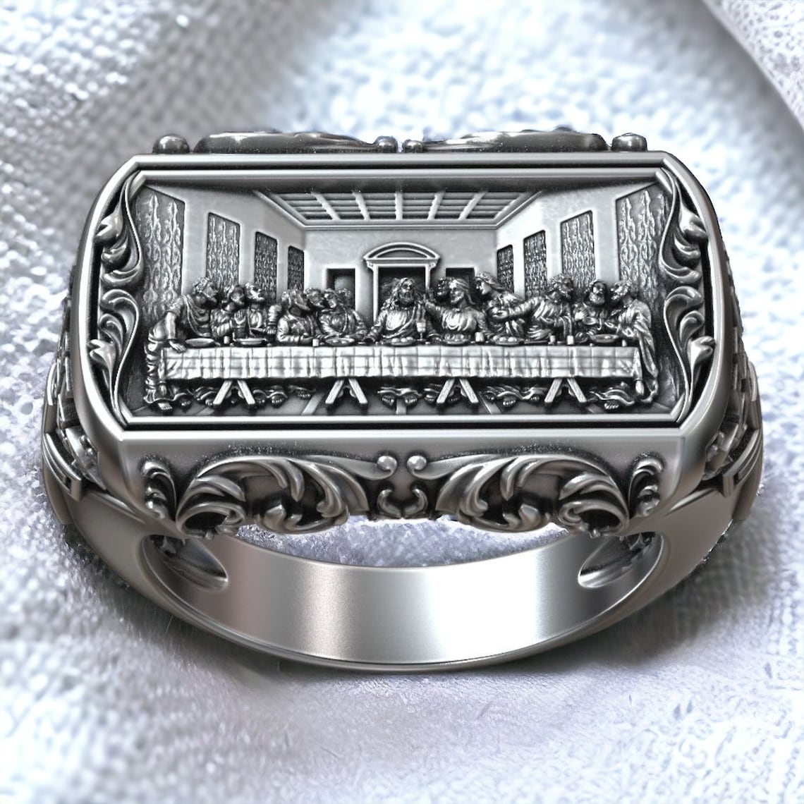 Jesus Christ the Last Supper Leonardo Pattern Signet 925 Sterling ...