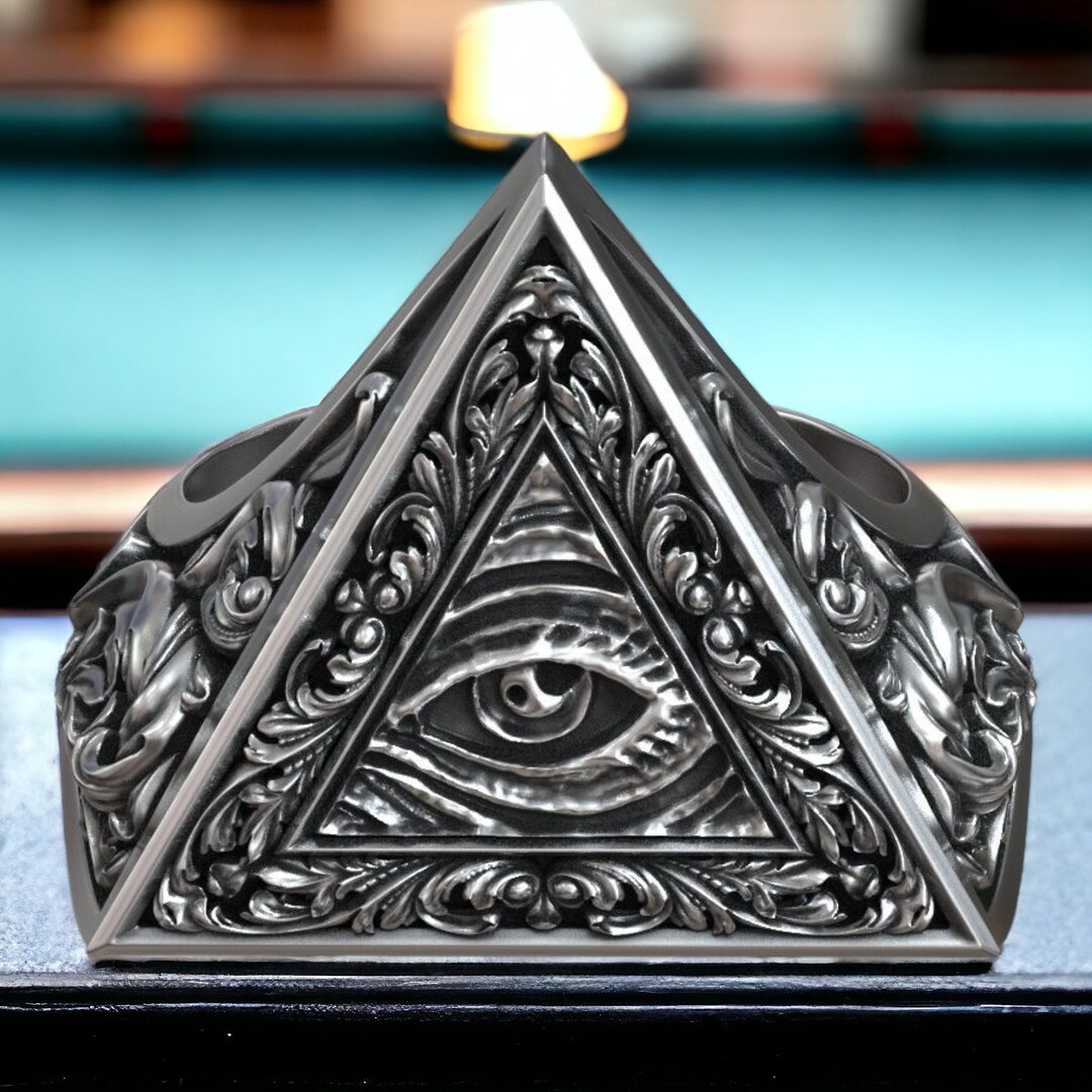 Eye of Providence Illuminati Symbol Floral Pattern Ring 925 Sterling ...