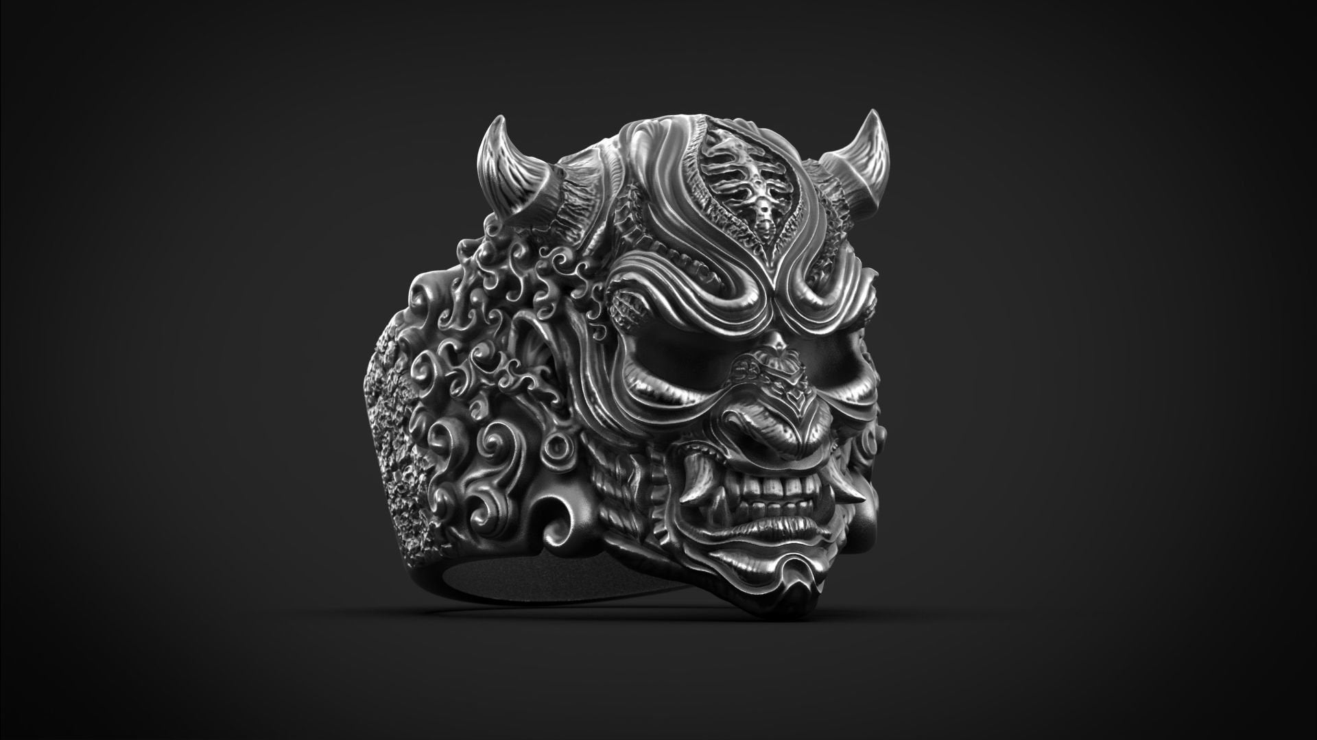 Hannya Oni Mask Ring 925 Sterling Silver Adjustable Unique Design ...