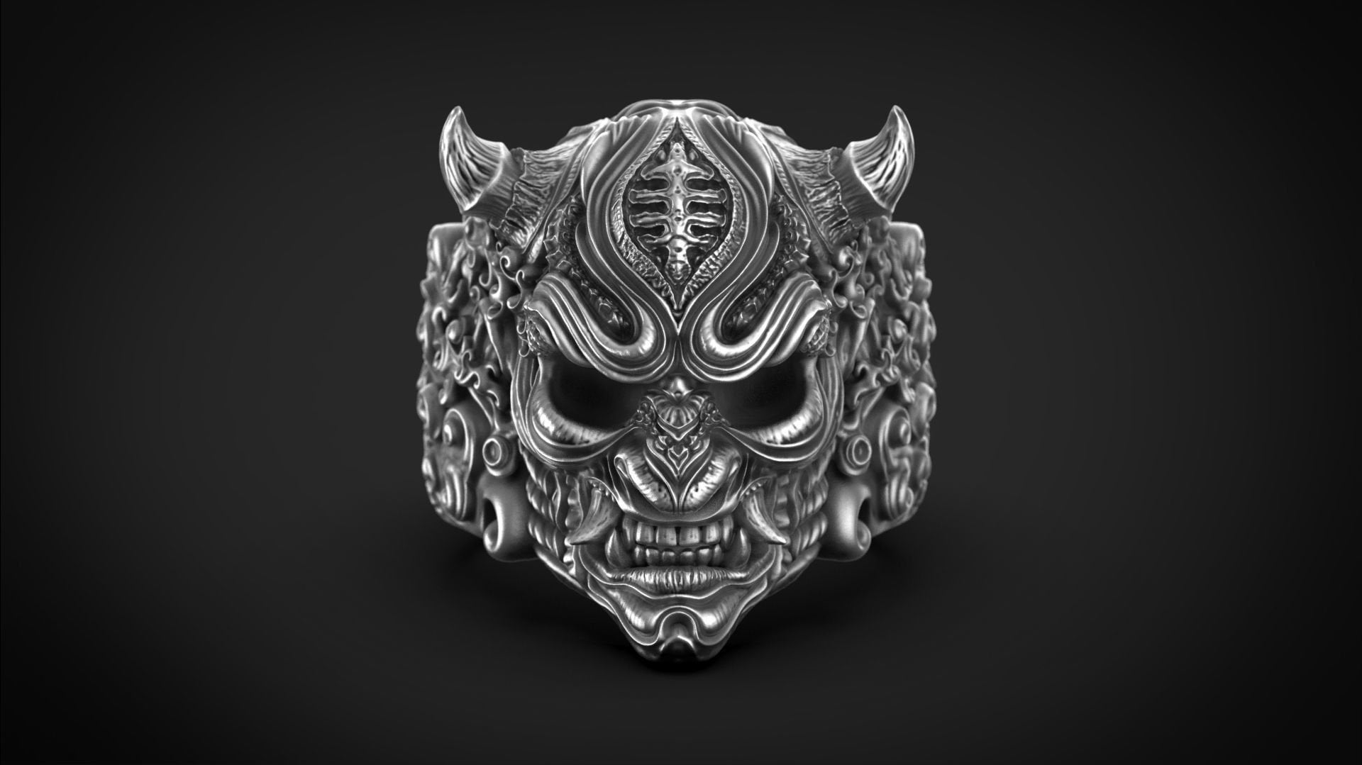 Hannya Oni Mask Ring 925 Sterling Silver Adjustable Unique Design ...