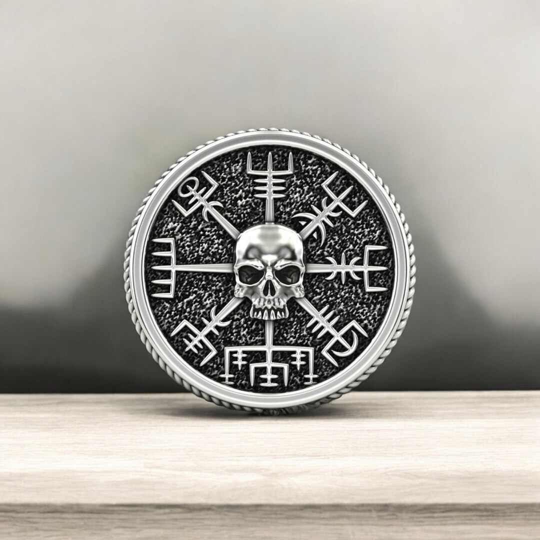 Vegvisir Skull Ring 925 Sterling Silver Norse Viking Symbol Jewelry ...