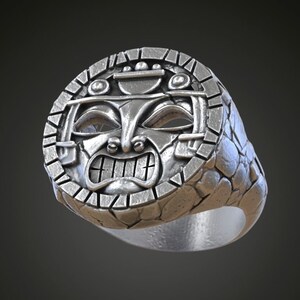 Ring Aztec Maya Mask Totem Mesoamerica 925 Sterling Silver Adjustable ...