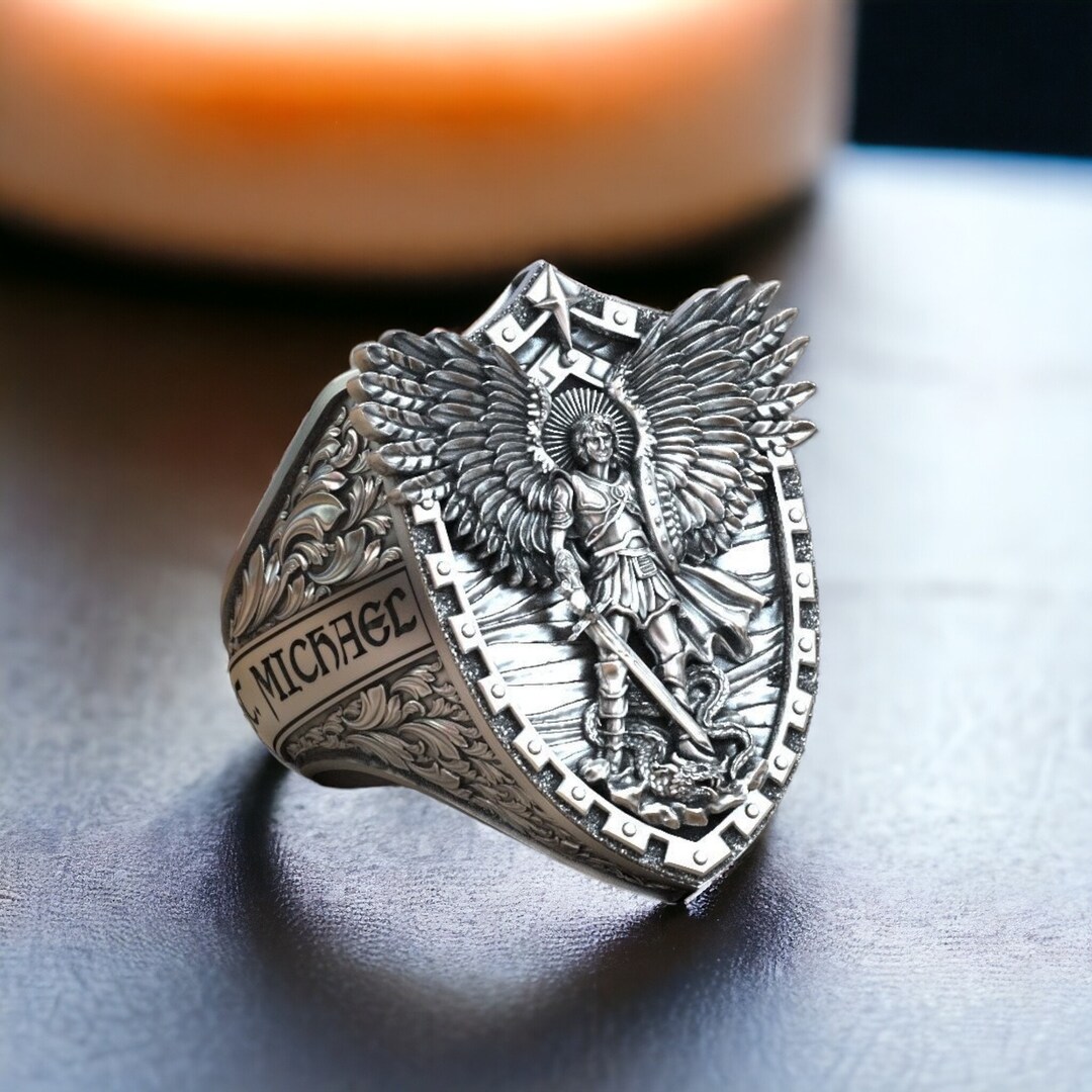 Ring Saint Archangel Michael Dragon Wings Inscription 925 Sterling ...