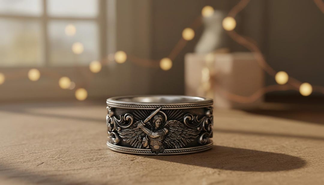 Saint Michael Archangel Ring 925 Sterling Silver Oxidized Finish ...