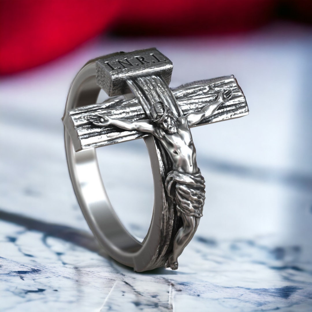 Jesus Christ Crucifix Cross Christian Ring 925 Sterling Silver ...