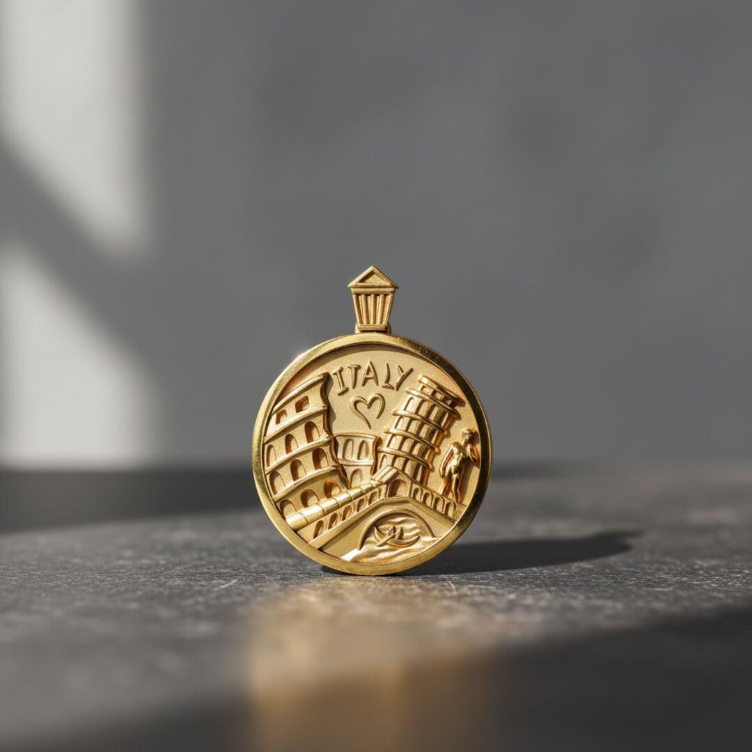 Gold Vermeil Italy Pendant, Luxury Rome Jewelry Charm, 18K Gold Italian ...