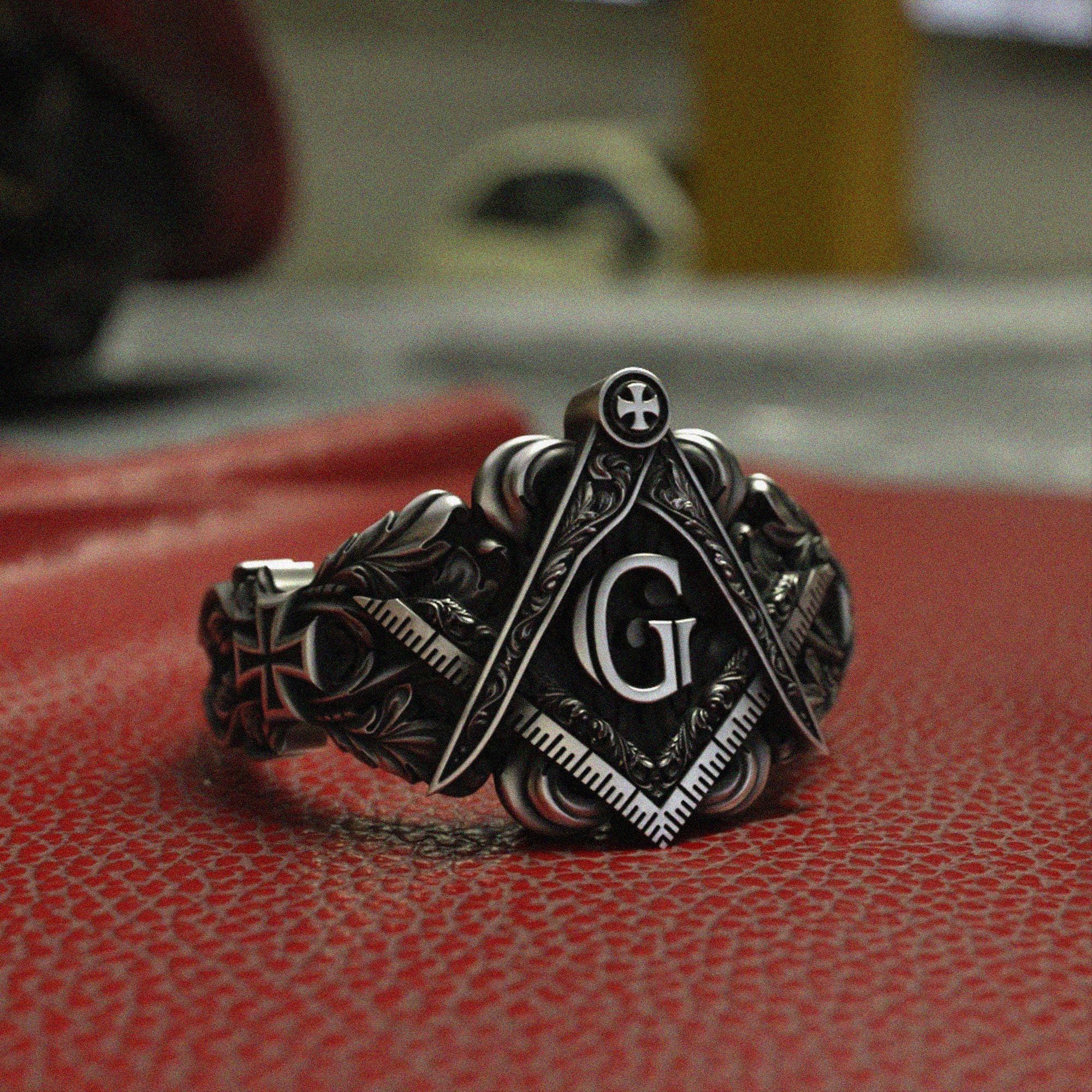 Freemasons Square and Compass Pattern Ring 925 Sterling Silver ...