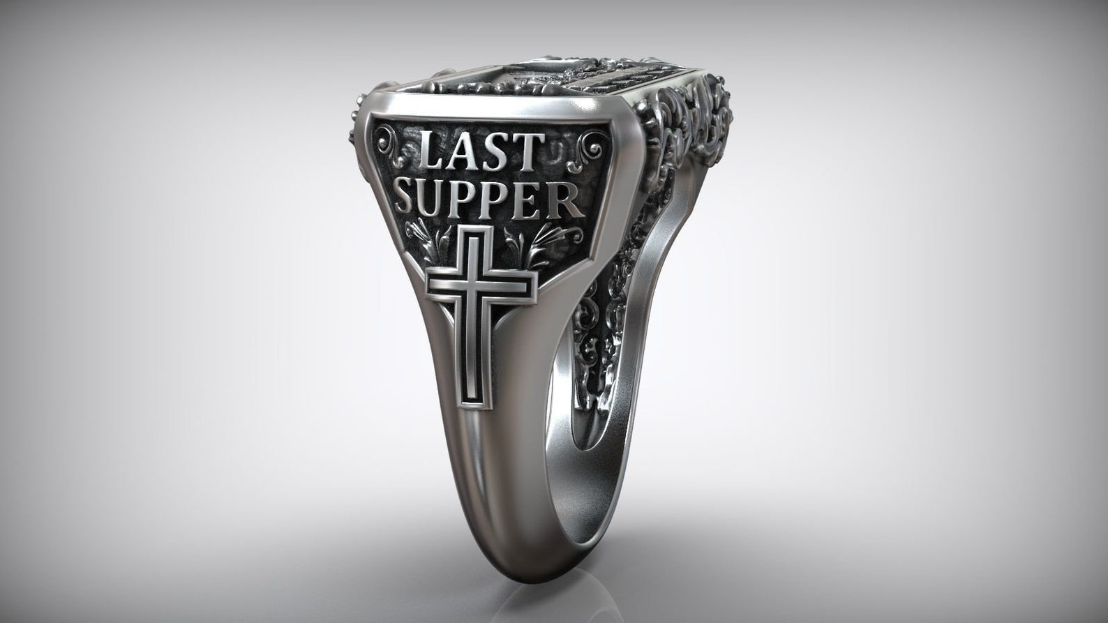 Jesus Christ the Last Supper Leonardo Pattern Signet 925 Sterling ...