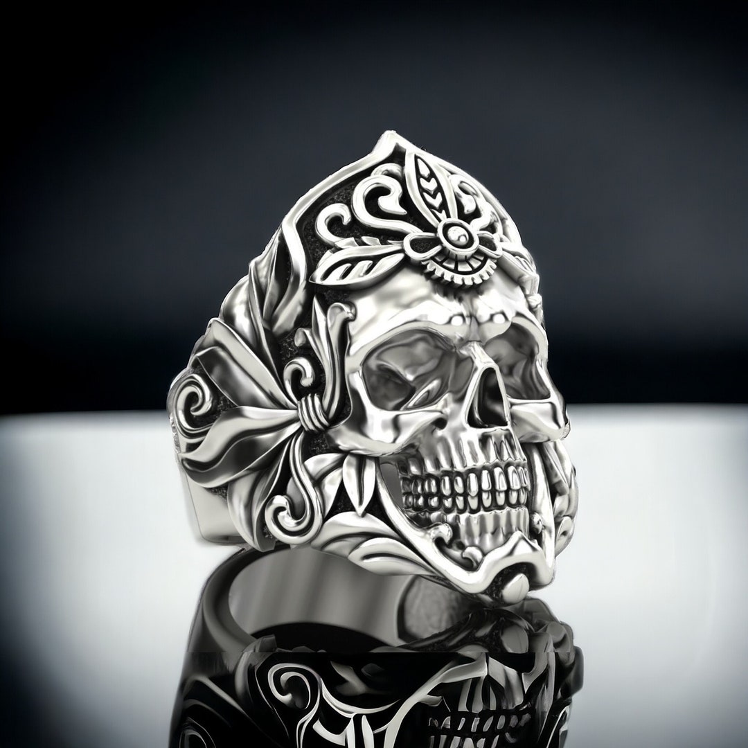 MORIOR INVICTUS Skull Ring 925 Sterling Silver, Bold Gothic Jewelry for ...