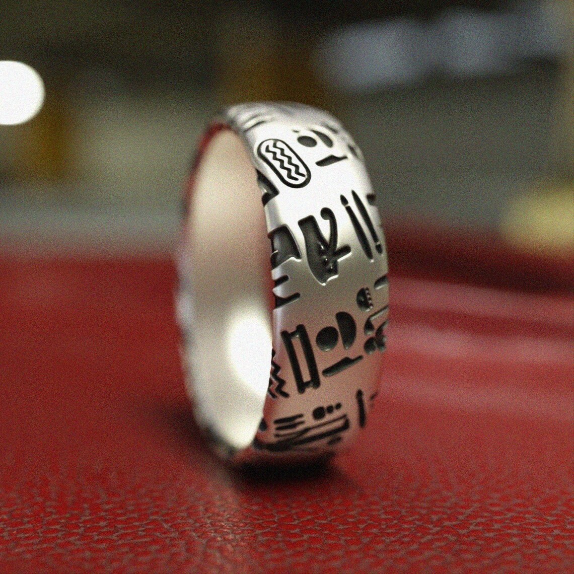 Ancient Egyptian Symbols Amulet Wedding Ring 925 Sterling Silver ...