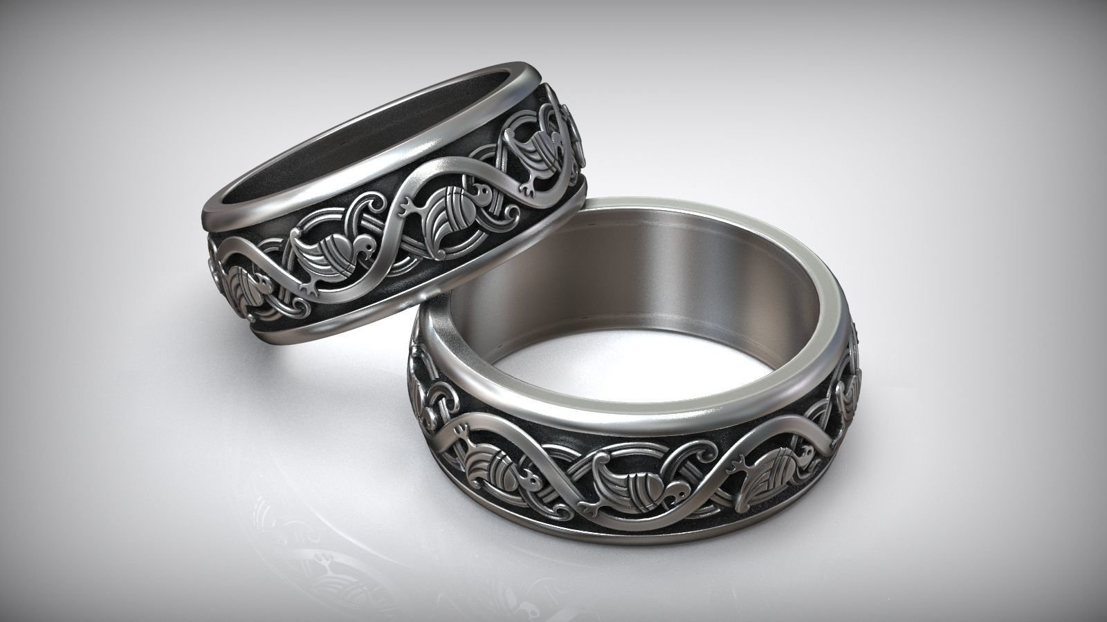 Slavic Scandinavian Bird Wedding Band 925 Sterling Silver Ring Nordic ...