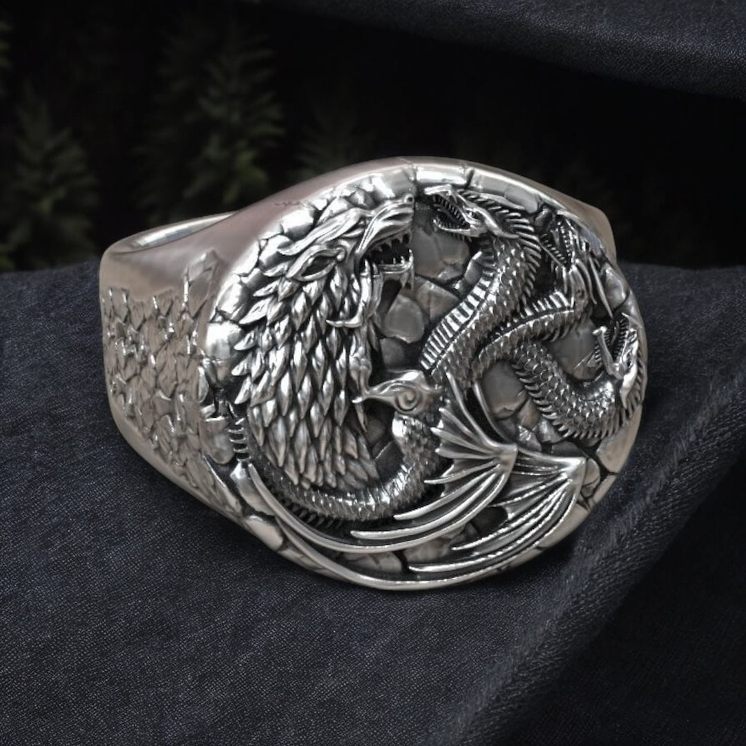 Stark Targaryen Ring Wolf Dragon 925 Sterling Silver Game of Thrones ...
