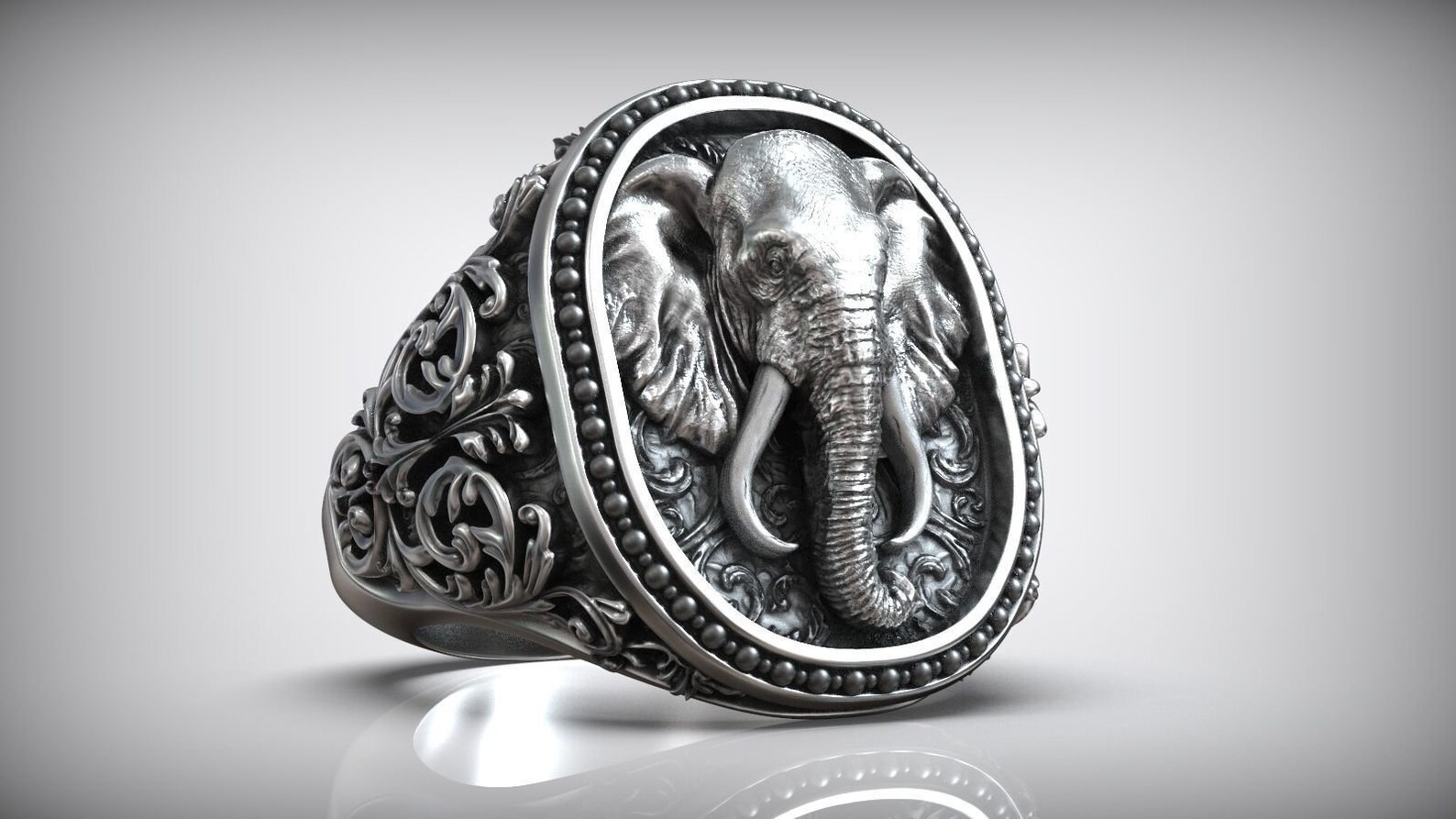 Elephant Head Antique Pattern Men Signet 925 Sterling Silver Ring ...