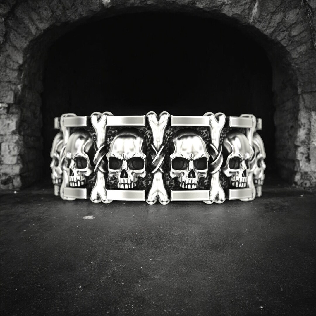 Many Skulls and Bones Ring 925 Sterling Silver Gothic Design Handmade ...