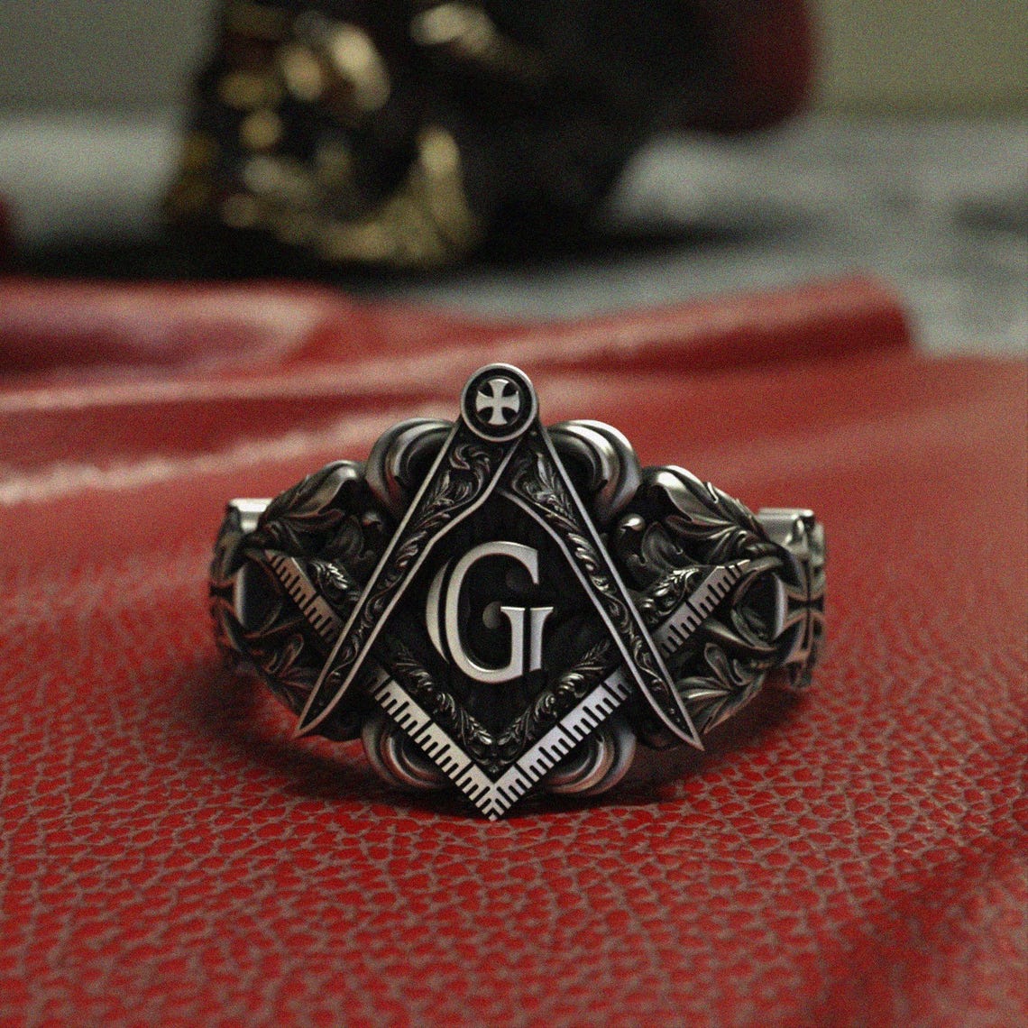 Freemasons Square and Compass Pattern Ring 925 Sterling Silver ...