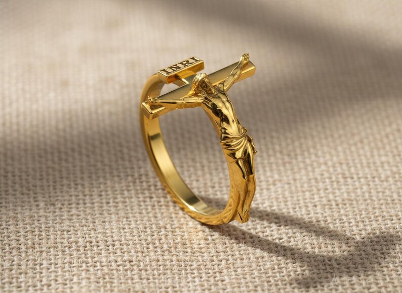 Jesus Crucifix Ring 925 Sterling Silver Gold Vermeil Oxidized Finish ...