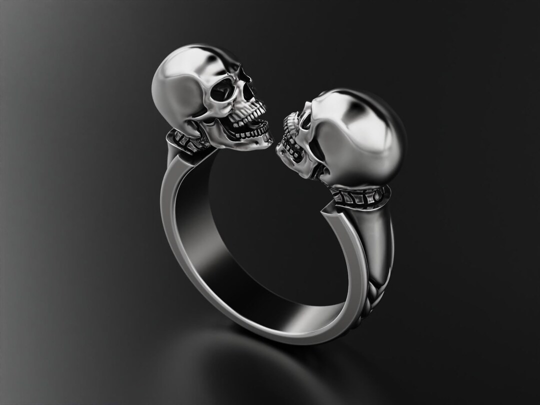 Gemini Skull Ring, Two Skull Gemini Ring, Gothic Skull Jewellery, Skull ...