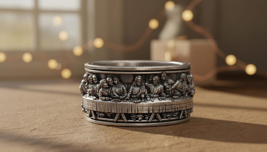 Jesus Last Supper Band 925 Sterling Silver Oxidized Finish Da Vinci Art ...