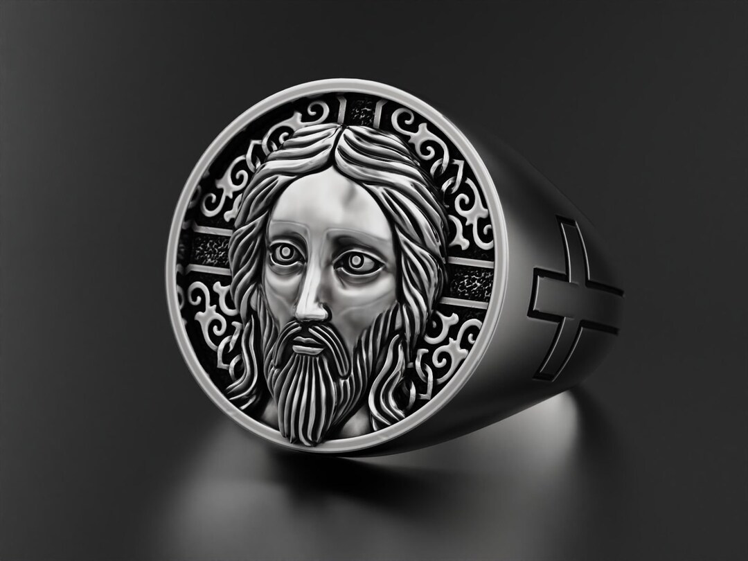 Jesus Christ Signet Ring for Men in Sterling Silver, Christian Unique ...