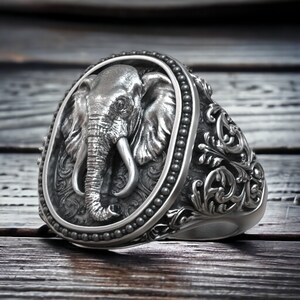 Elephant Head Antique Pattern Men Signet 925 Sterling Silver Ring ...