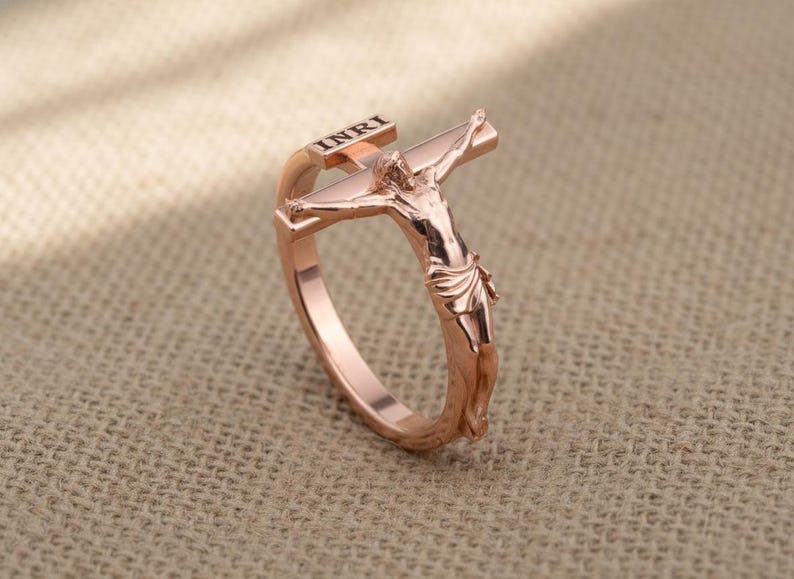 Jesus Crucifix Ring 925 Sterling Silver Gold Vermeil Oxidized Finish ...