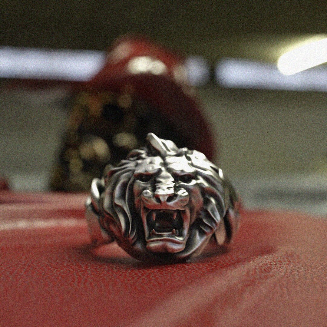 Lion Head Ring - 925 Sterling Silver King of Jungle Signet Ring for Men ...