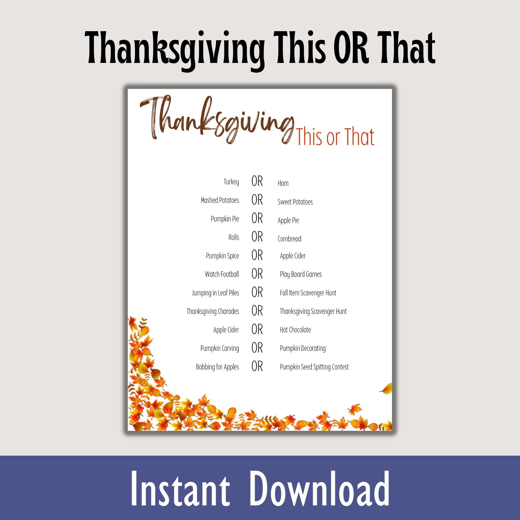 Fun Printable Thanksgiving This or That Game: Perfect for Friendsgiving ...
