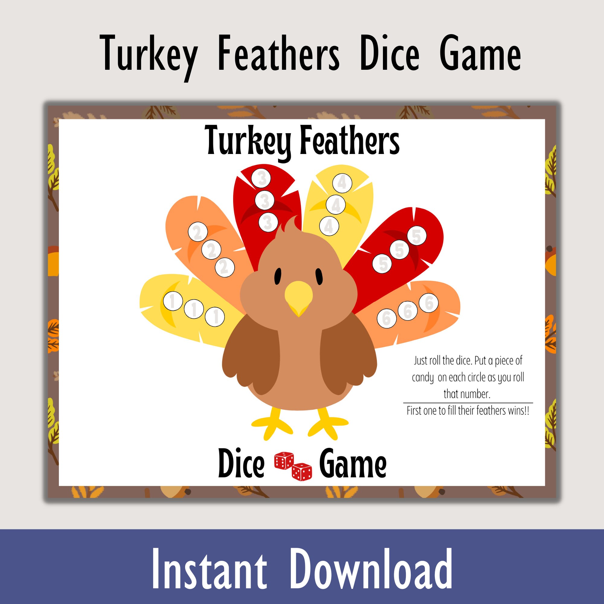 Turkey Feathers Dice Game I Printable Activity for Thanksgiving I Great ...