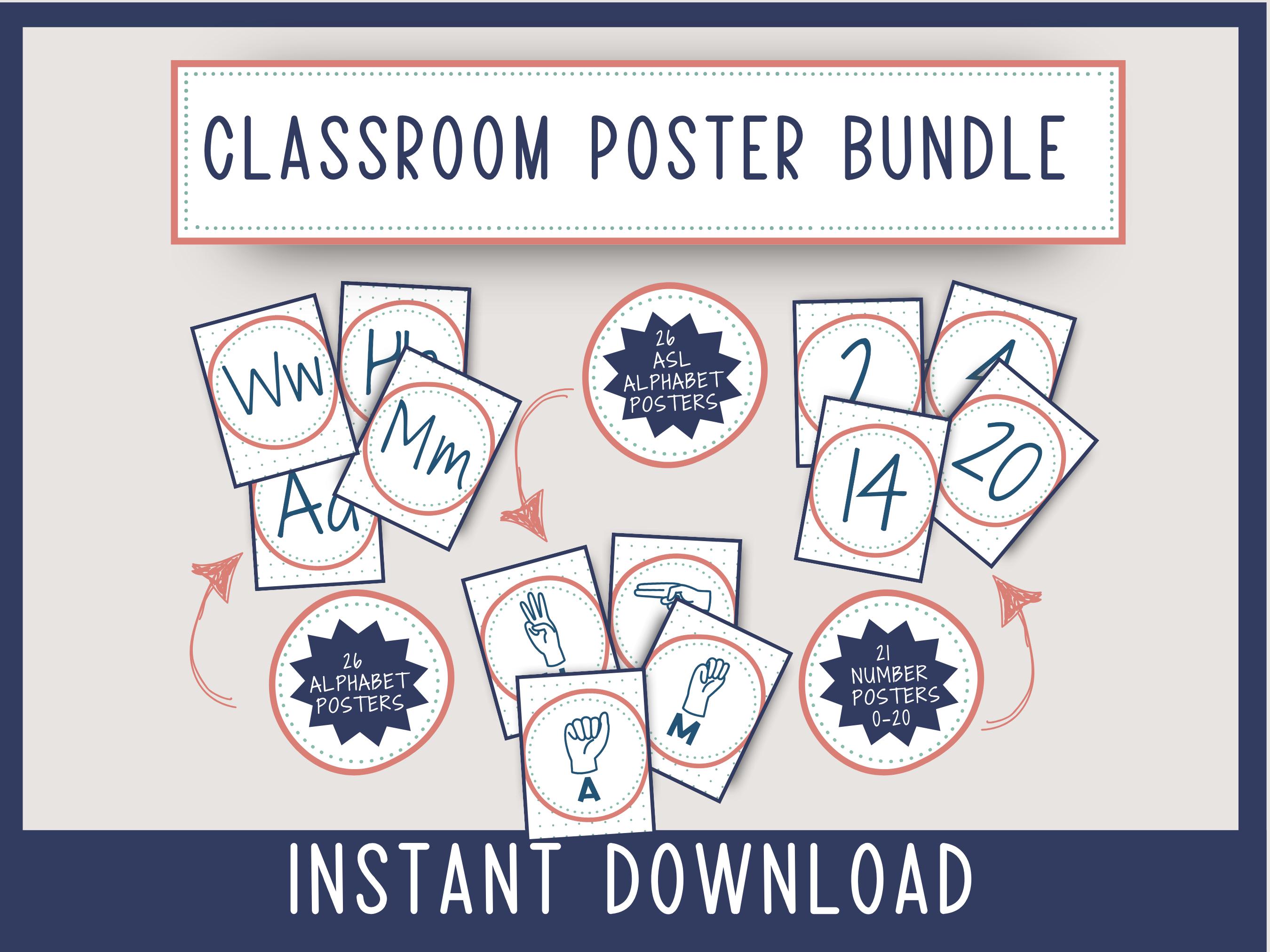 Boho Classroom Decor Bundle: Alphabet, Number, and ASL Posters - Set of ...